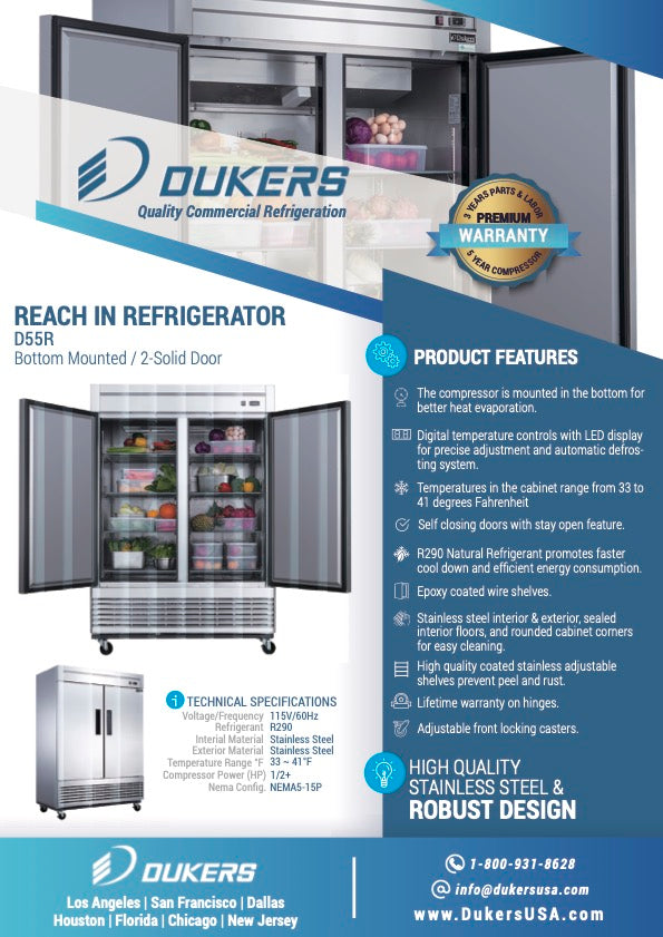 Dukers D55R 2 – Door Commercial Refrigerator Stainless Steel – American ...